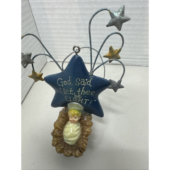 Holiday | Star Light Snow Bright Baby Jesus Manger Nativity Ornament ...